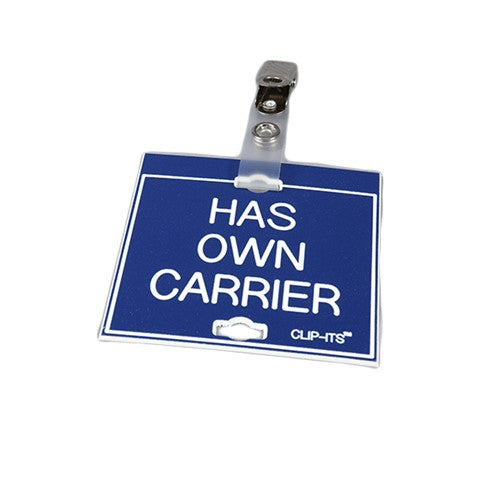 Clip-Its Cage Tag - Has Own Carrier (blue with white text)