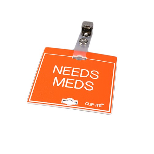 Clip-Its Cage Tag - Needs Meds (orange with white text)
